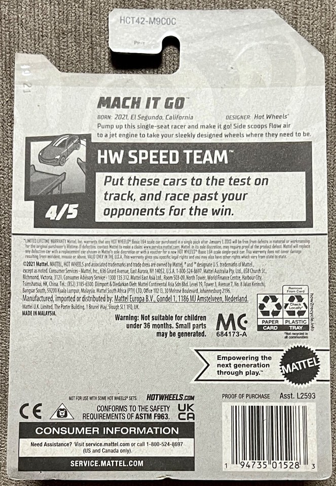 Hot Wheels 2022 HW Speed Team Series #4/5 Mach It Go #HCT42 1:64 Die ...