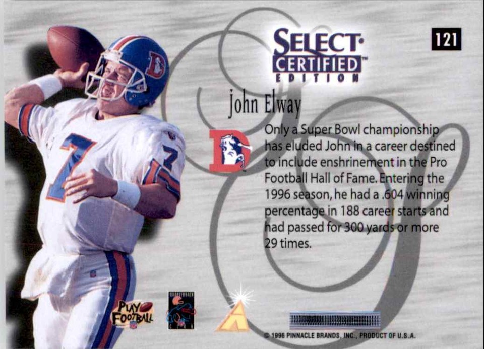 1996 Select Certified Edition John Elway Denver Broncos #121 | eBay
