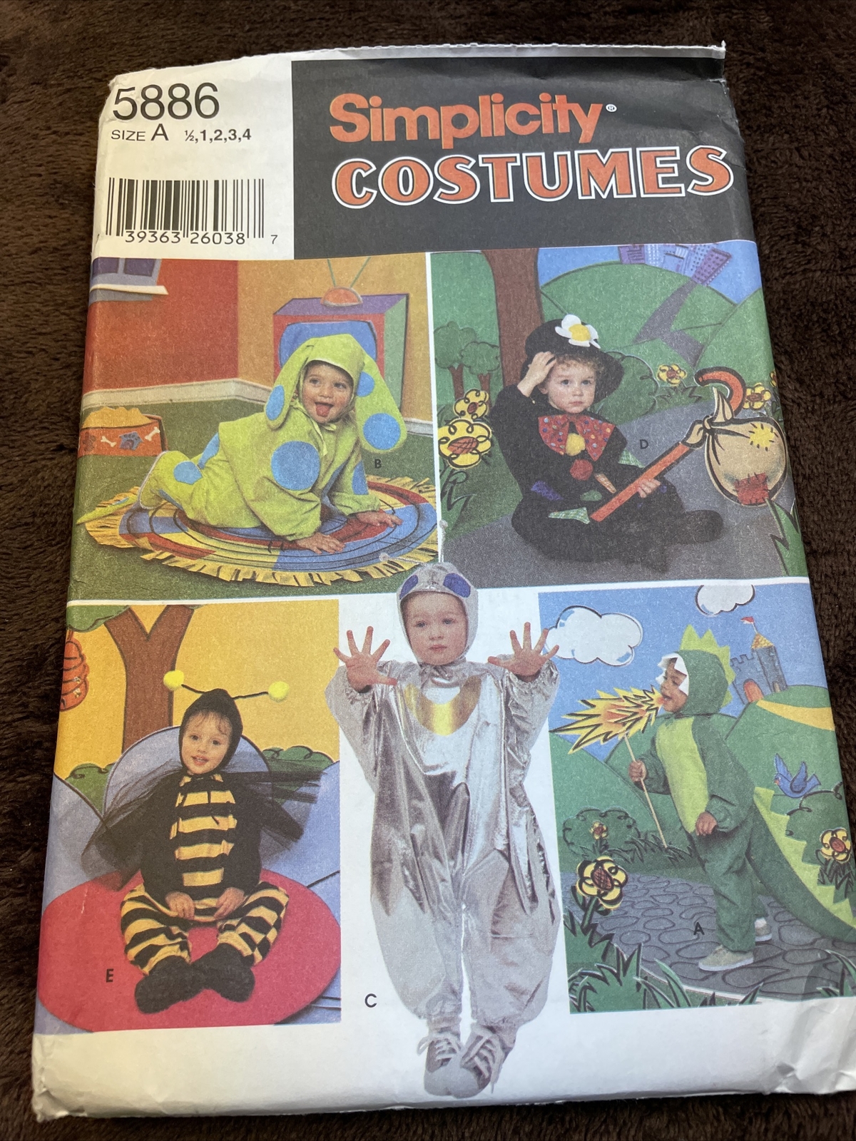 Simplicity 5886 Toddler Dragon, Puppy, Alien, Hobo, Bee COSTUMES Sz 1/2 ...