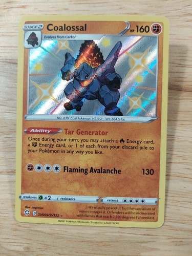 Coalossal SHINY SV069/SV122 Shining Fates NM Holo Foil Rare Pokemon ...