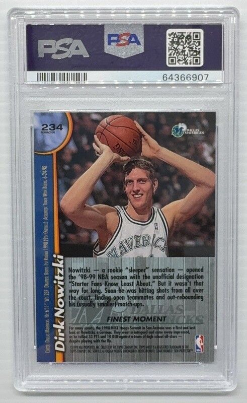 1998-99 Topps Finest Dirk Nowitzki Refractor Rookie RC #234 PSA 9 ...