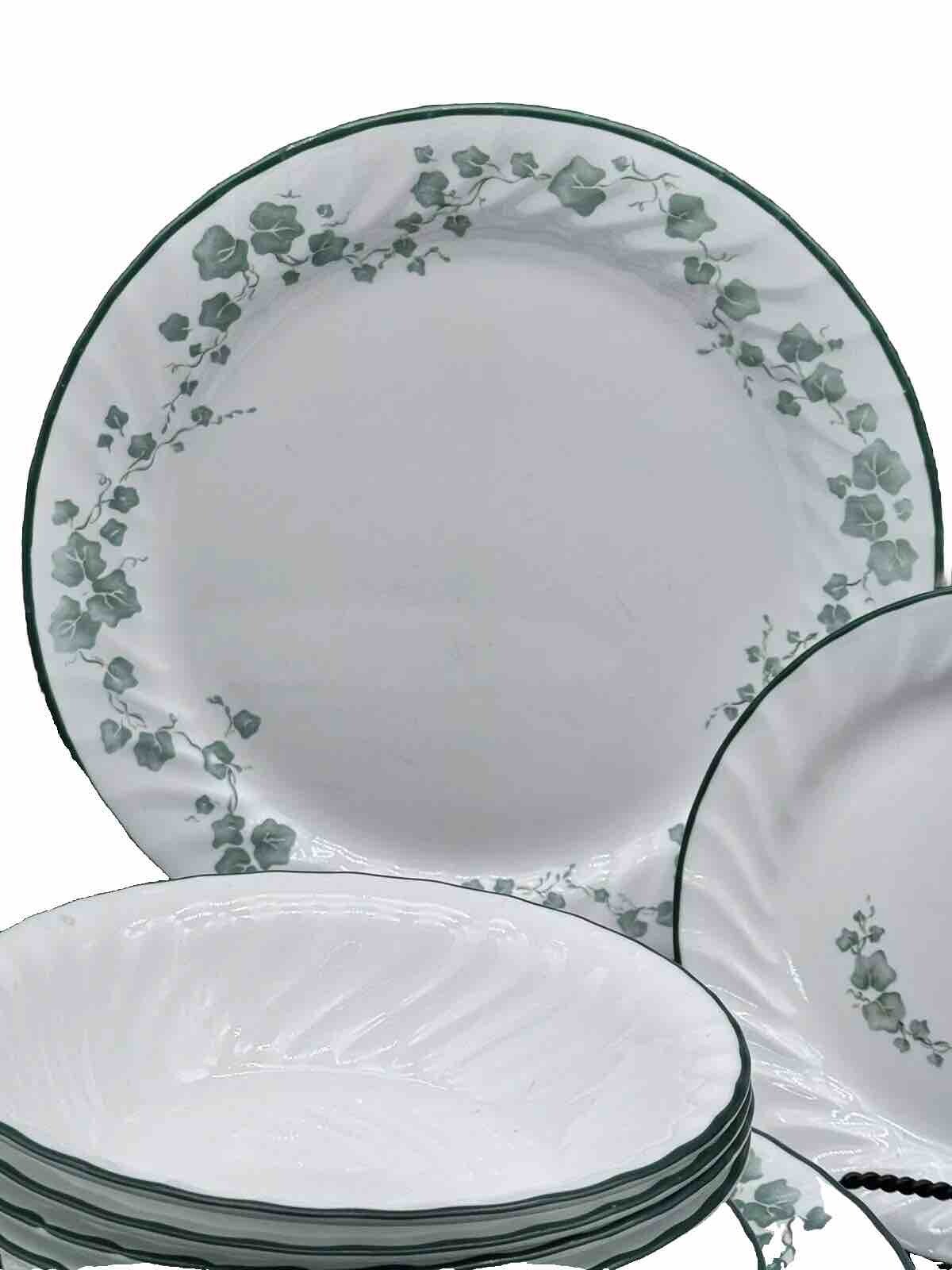 Call-away Ivy Swirl Corelle Bowls Dinner Dessert Plates White and Green ...