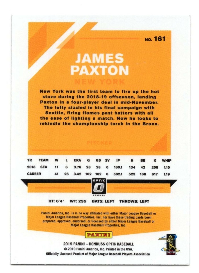 2019 Panini Donruss Optic Baseball #161 James Paxton Card | eBay