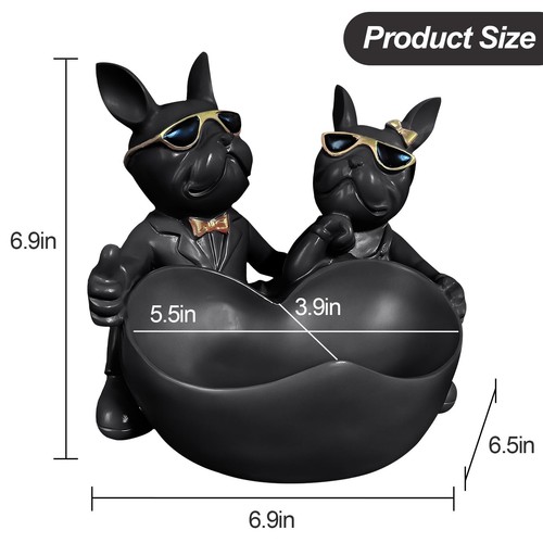 Bulldog Statues Lovers Candy Bowl Decor，Heart-shaped Key Holder Bowl ...