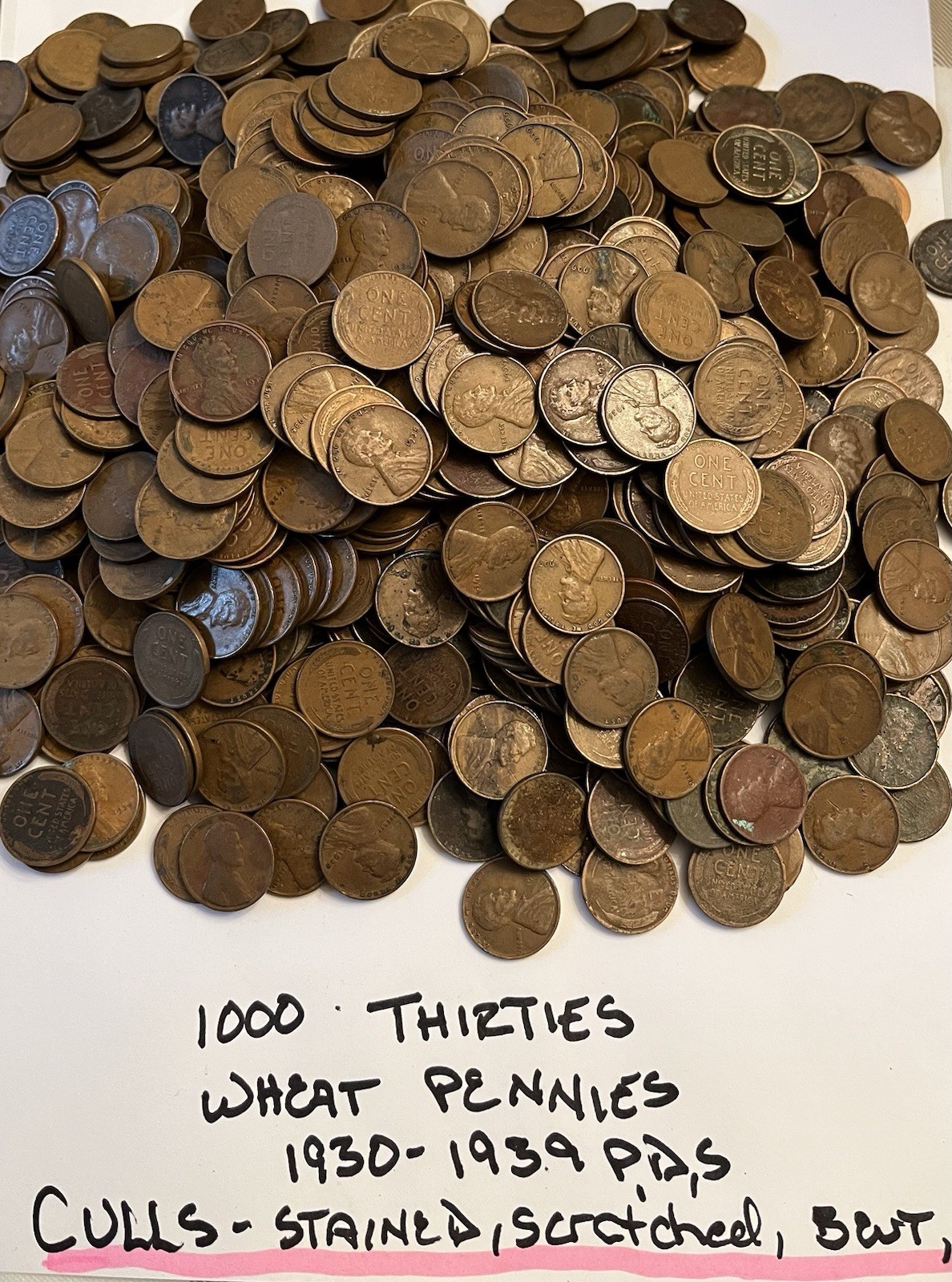 Lincoln Wheat Small Cent Copper 1000 Coin Cull Lot 1930-1939 PDS. FREE ...