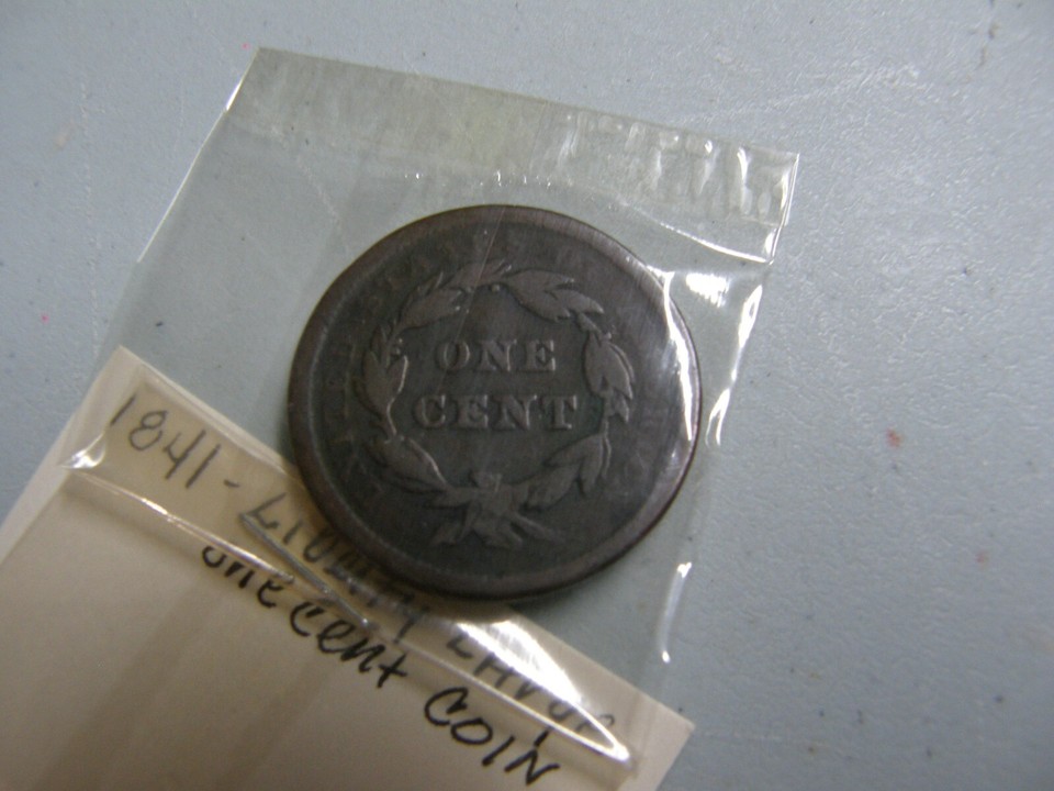6639) One: 1841 US Liberty Head Large One Cent Coin Braided Hair Copper ...