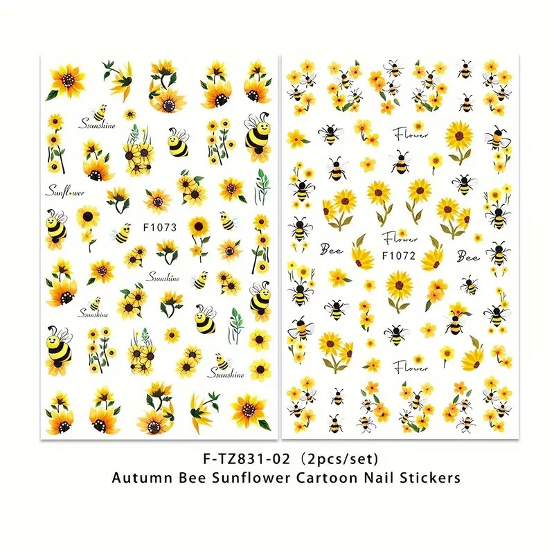 Bee Nail Art Stickers Cute Bees & Flowers Design for Creative Nature ...