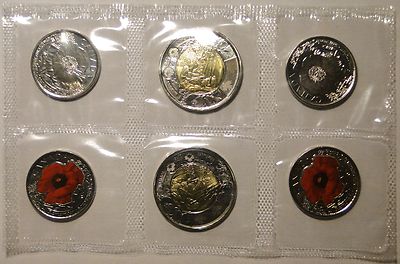 2015 100th Anniversary "In Flanders Fields" Toonie $2 Poppy 25 cent 6 ...