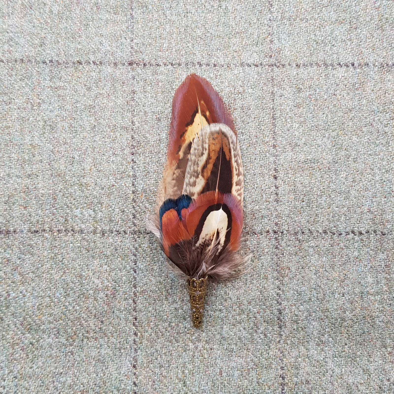 Pheasant feather brooch hat pin lapel pin buttonhole cape pin Country ...