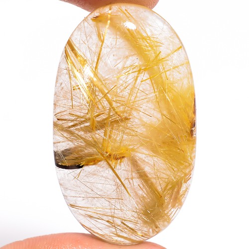 100% Genuine Golden Rutile Quartz Oval Cabochon Gemstone 87.00Cts. 27x ...