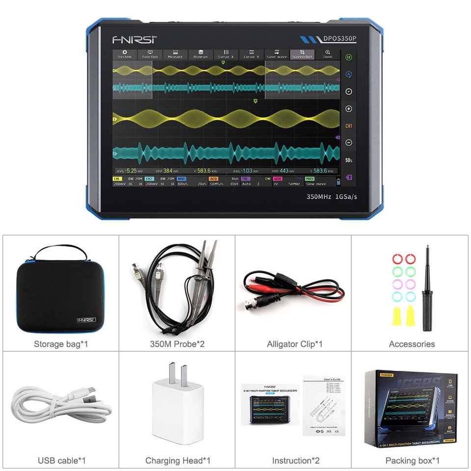 FNIRSI DPOS350P 4-in-1 350MHz Flat Panel Oscilloscope Signal Generator ...
