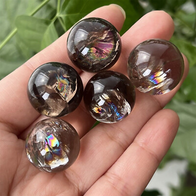 5pcs Natural Smoky Quartz gem sphere Rainbow Crystal Ball reiki healing ...