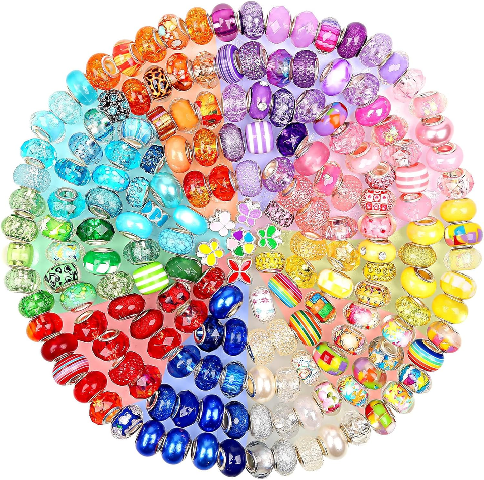 Cludoo Large Hole Glass Beads for Jewelry Making, 110 Pieces European ...