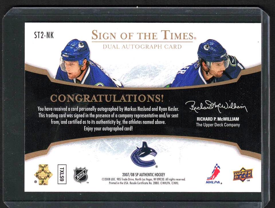 2007-08 Sign of the Times Duals Markus Naslund Ryan Kesler Auto ...