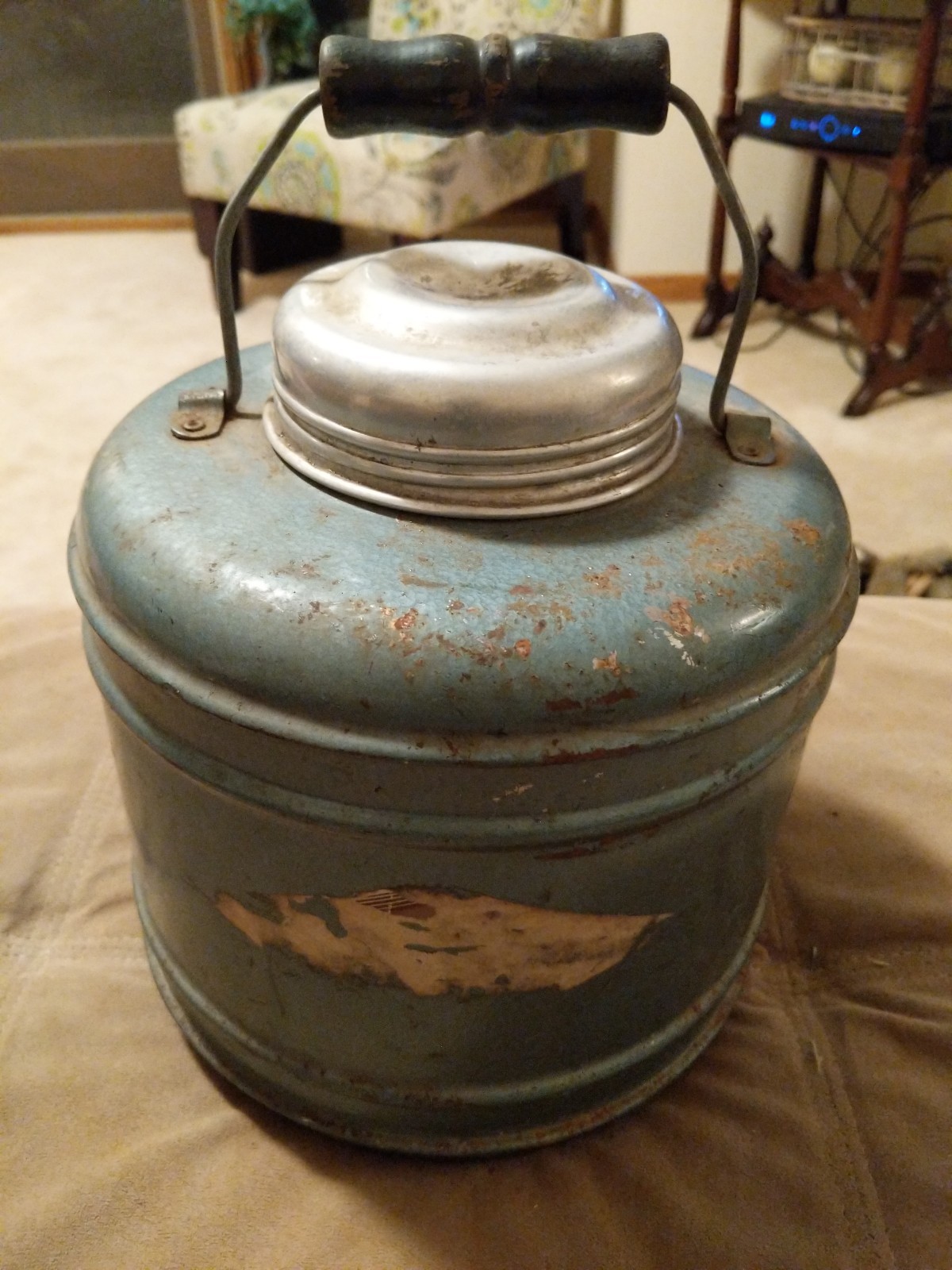 Vintage Knapp Monarch Green Metal Crock Insulated Jug Thermos Ceramic ...