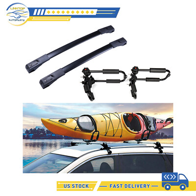 For 2013-2018 Toyota RAV4 Roof Rack Cross Bars Black+Kayak Surfboard ...