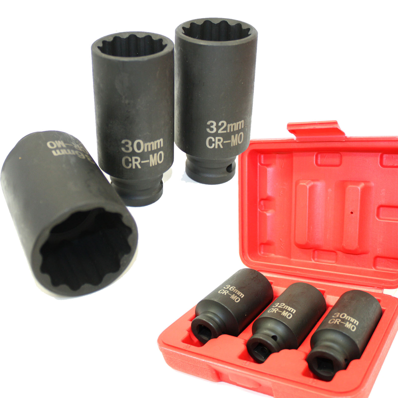 3pc 12 point Deep Impact Socket Hub Spindle Axle Nut Sockets 30mm 32mm ...