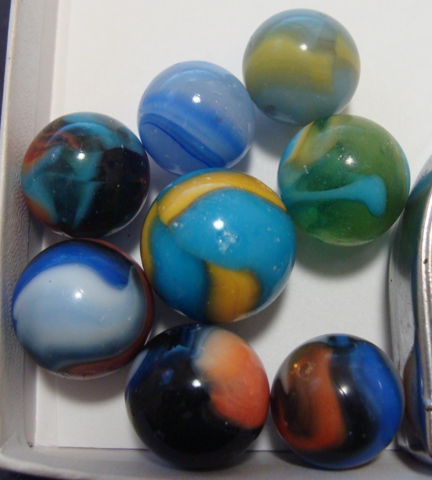 8 Peltier Glass Marbles Vintage Multicolor Swirl NlR Tracer Land Sea ...