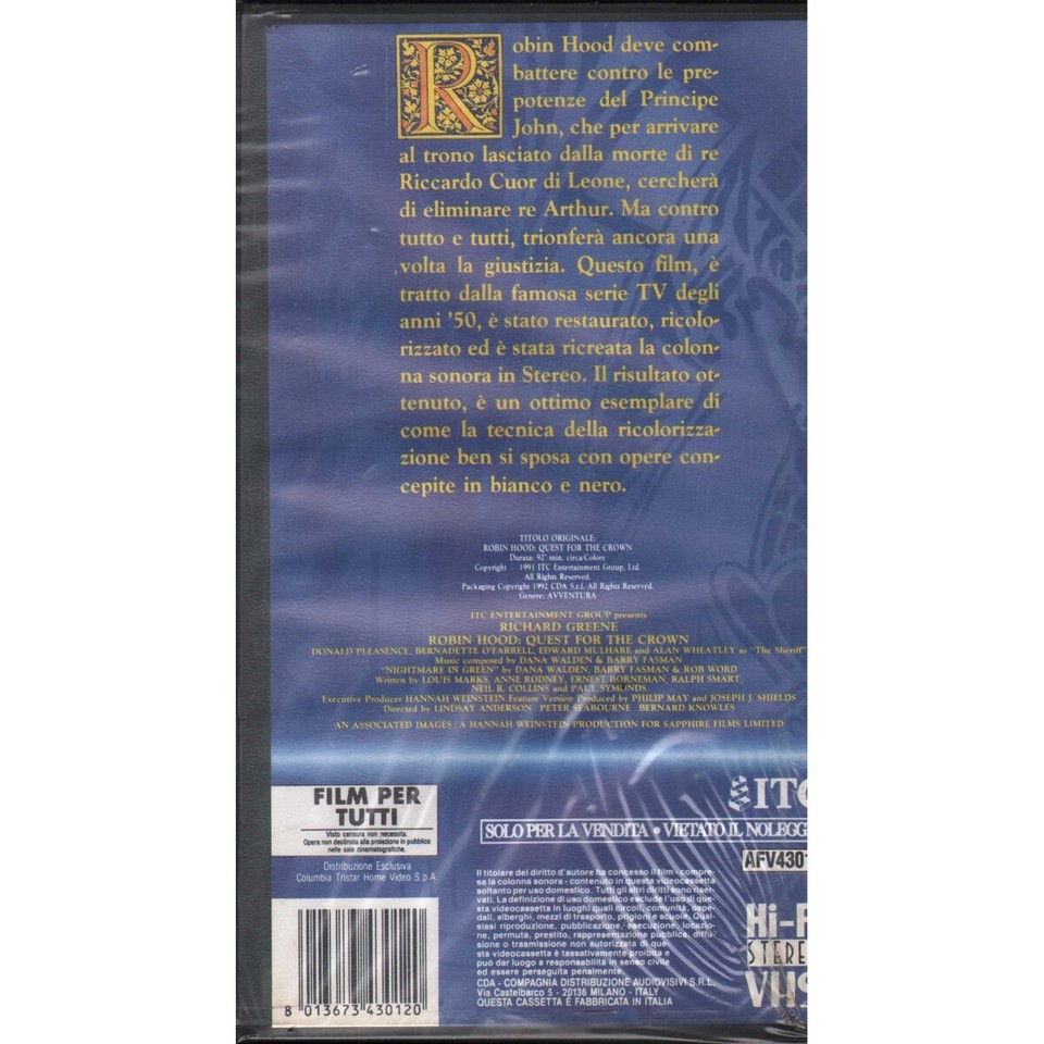 Robin Hood: The Return VHS Bernard Knowles Univideo - AFV43012 Sealed ...