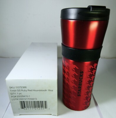Starbucks Tumbler Ruby Red Houndstooth Stainless Steel 16 Oz MIC 2017 W ...