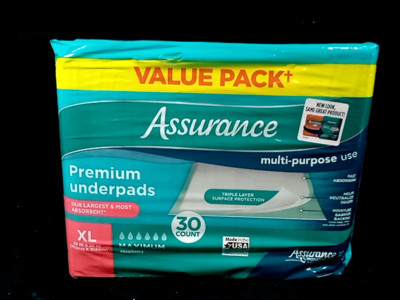 Assurance Premium Incontinence Underpads XL Value Pack 30 Count NEW ...
