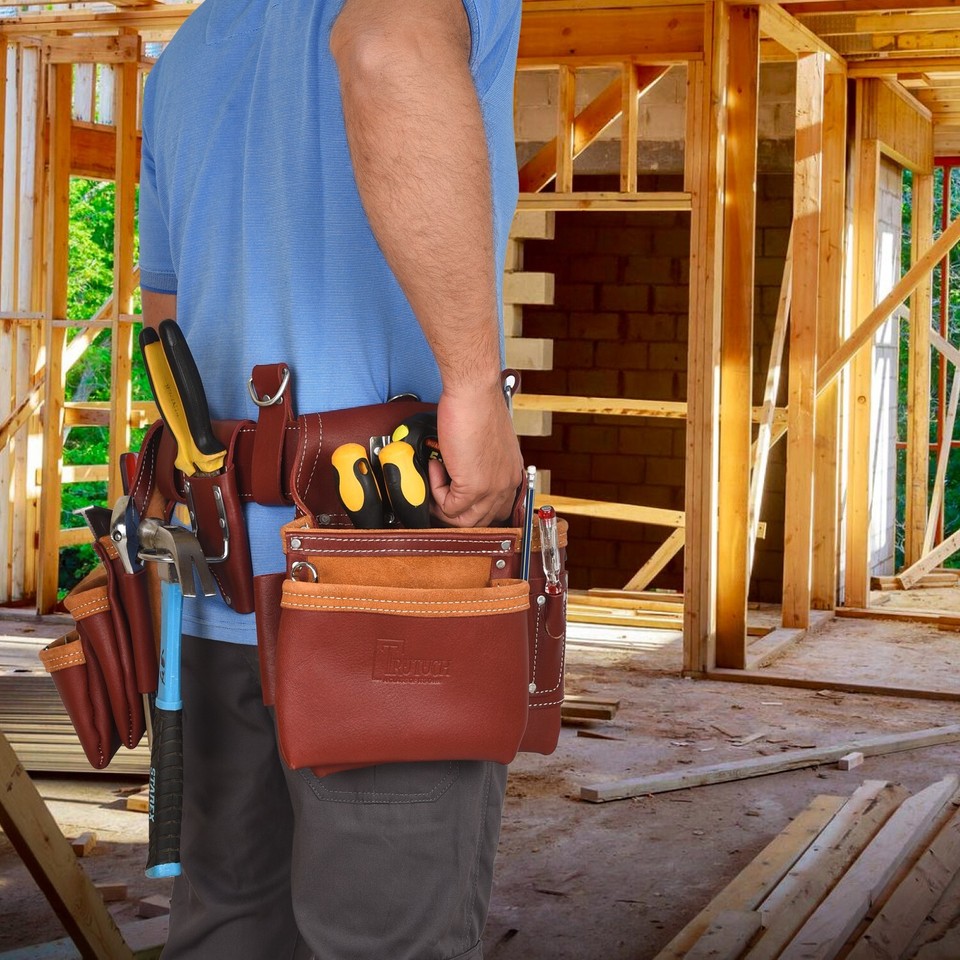 Trutuch Maroon Leather Tool Belt with Suspender | Framers Tool Bag ...