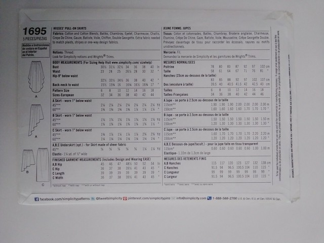 Simplicity Sewing Pattern 1695 Misses Skirts Sz 6-18 Uncut for sale ...