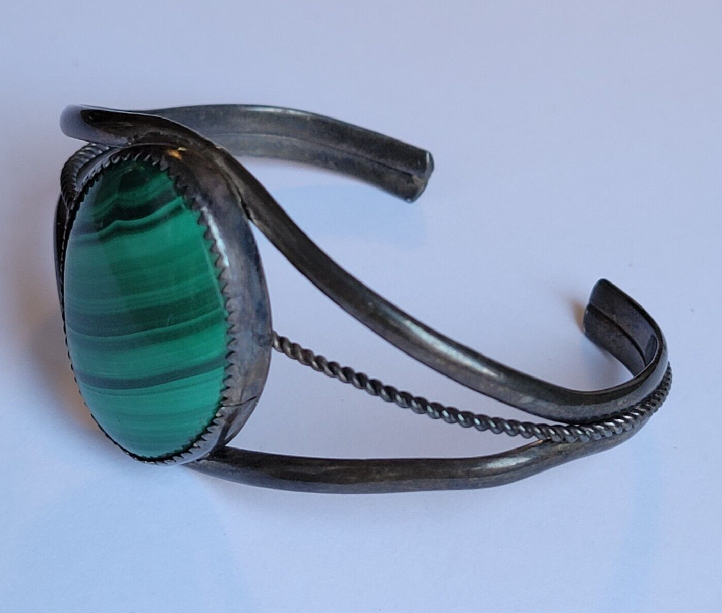 Apache Darrell Victor Sterling Silver Malachite Native American Cuff ...