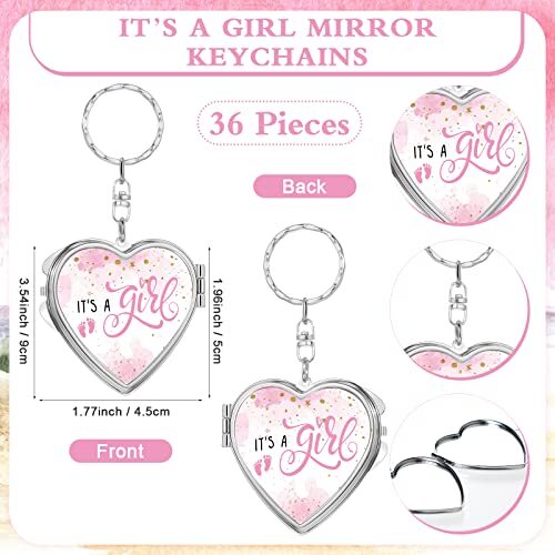 108 Pcs Baby Shower Favors 36 Heart Shaped Mirrors Keychain Thank You ...