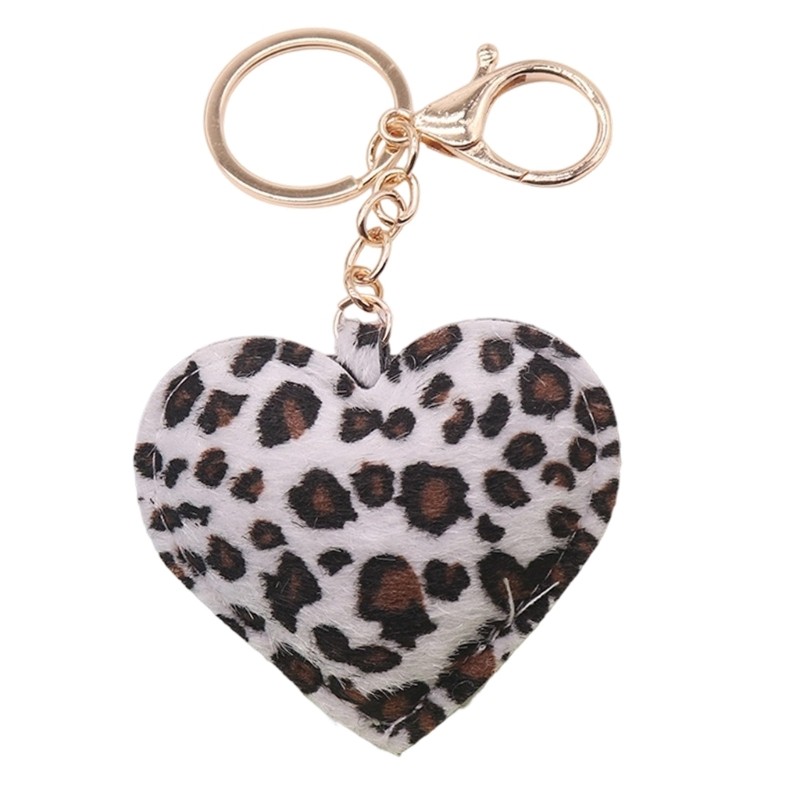 Secure Metal Hook Leopard Print Heart Keychain PU Leather Ensuring Key ...