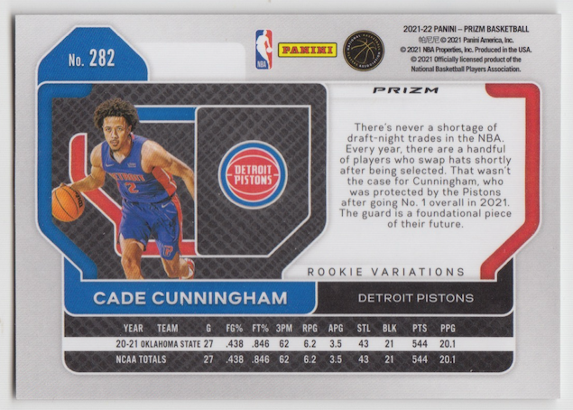 2021-22 Prizm Fast Break Cade Cunningham Variation Silver Disco #282 ...