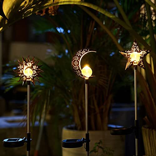 Solar Lights Outdoor Garden Decorations Sun Moon Star Stake Light ...