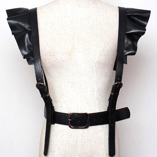 Women PU Leather Ruffles Suspenders Harness Corset Waistband Punk Waist ...