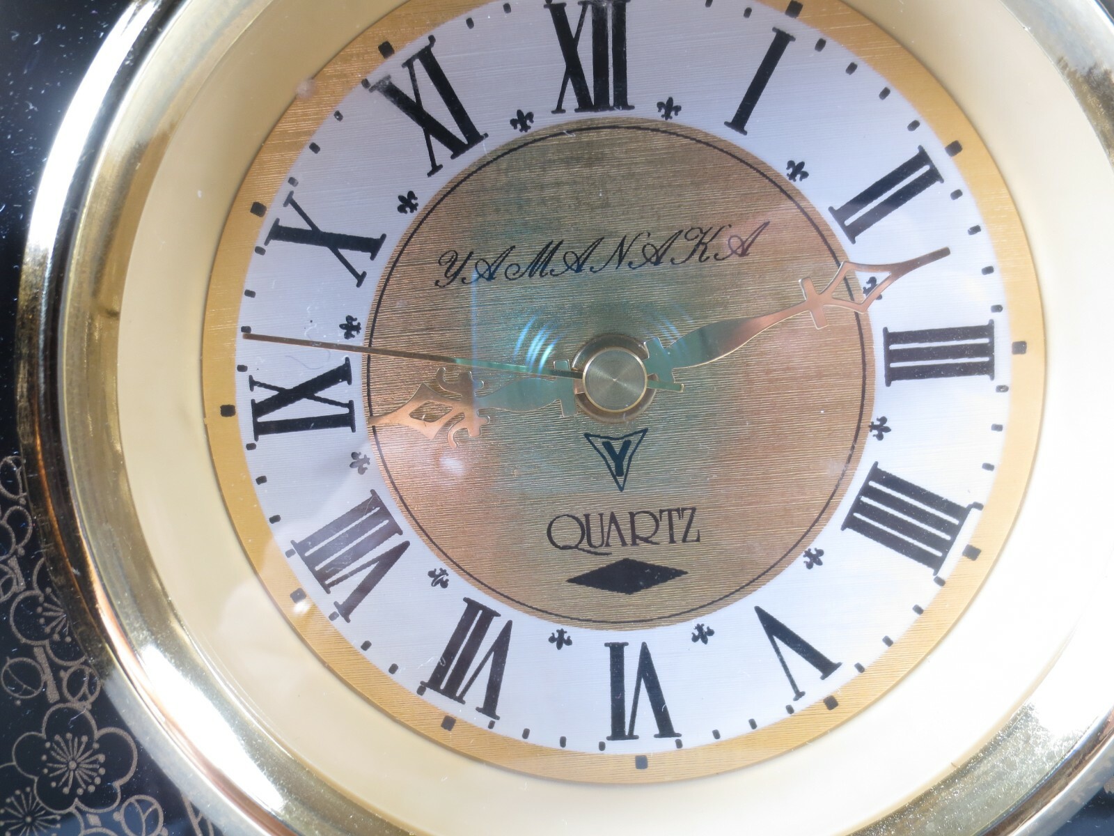 Yamanaka Mantel Clock w round top floral design goldtone trim w drawer ...