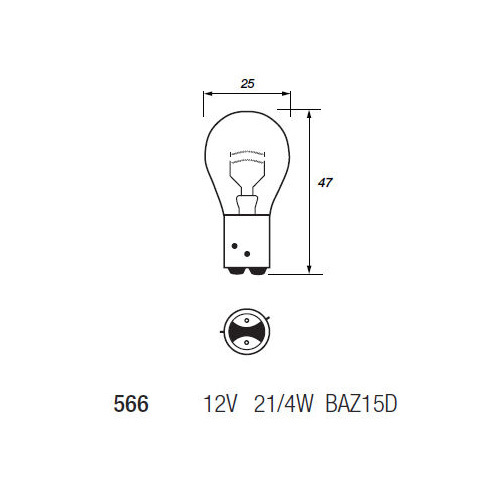 2 x Eurolec 566 P21/4W Brake Stop Light Car Bulbs 12v 21/4w BAZ15D ...