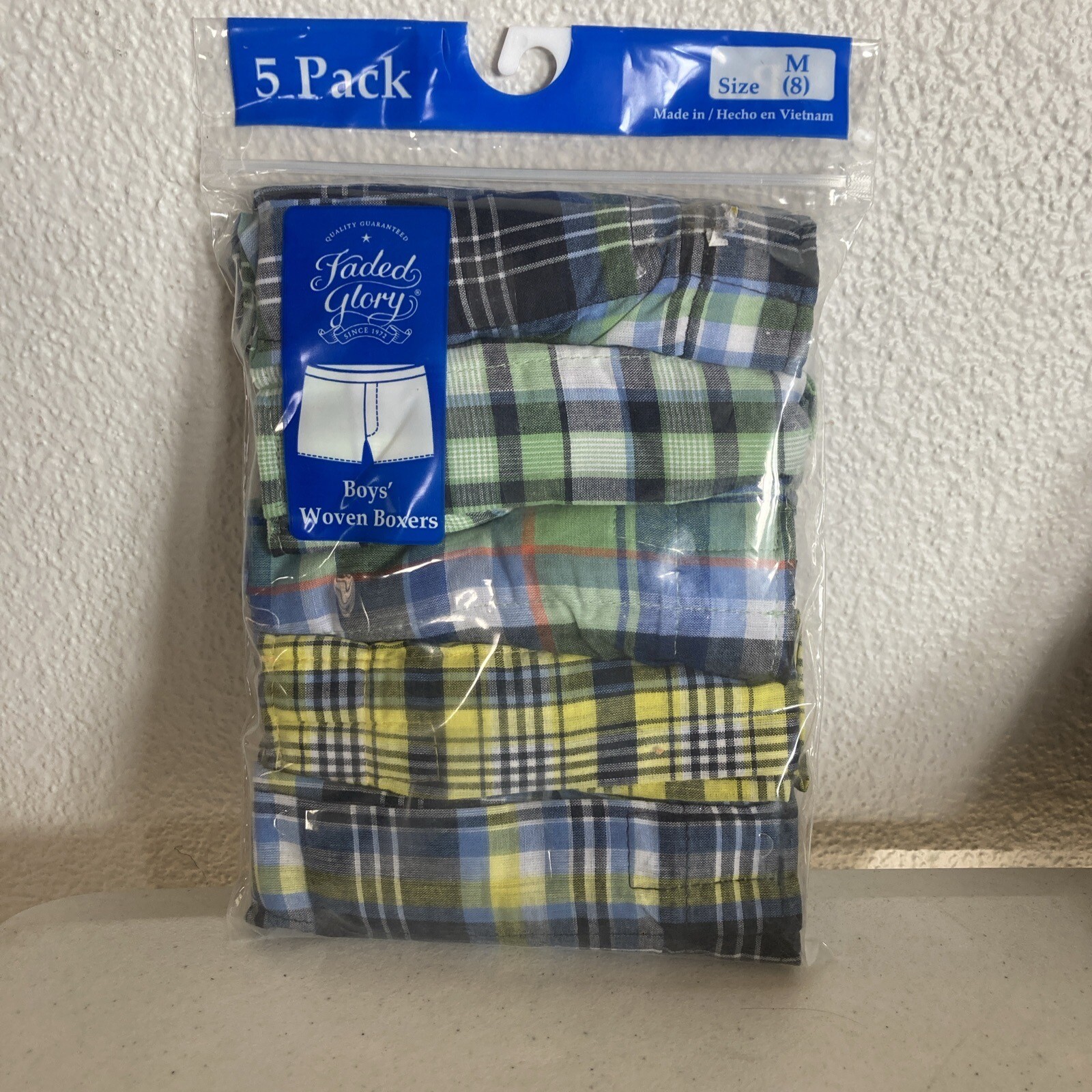 New! Faded Glory Boys Size M (8) Plaid Woven Boxers Package of 5 | eBay