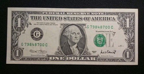 Misprint Error 2001 $1 Dollar Bill Frn THIRD PRINT SHIFT Error US ...