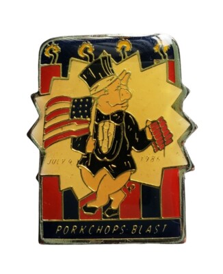 Vintage July 4 1986 Pork Chop Blast Pin Lapel Flag Pig Fireworks Red ...