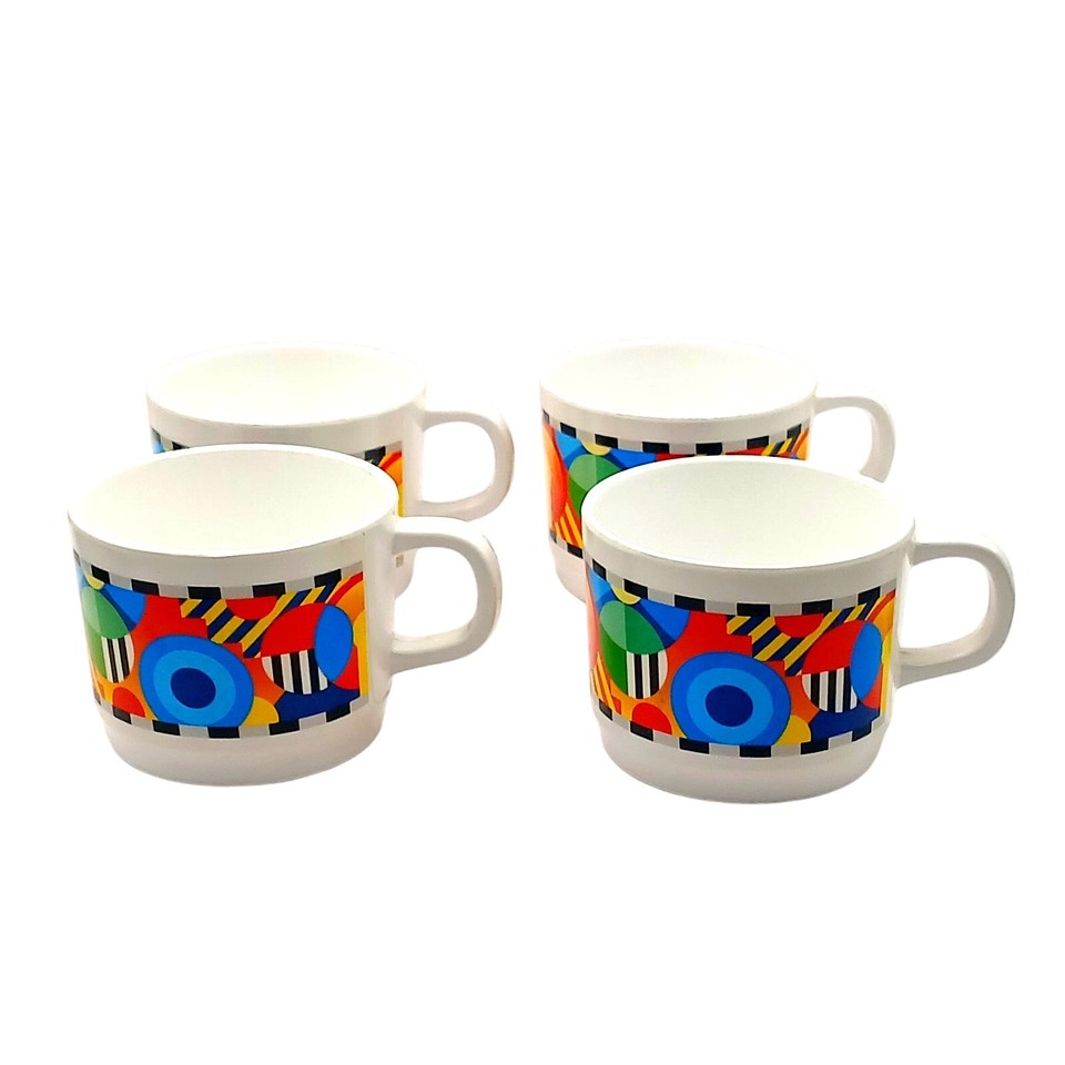 VTG 80's Tupperware Melaware Abstract Rainbow Lot of 4 Coffee Mugs (see ...
