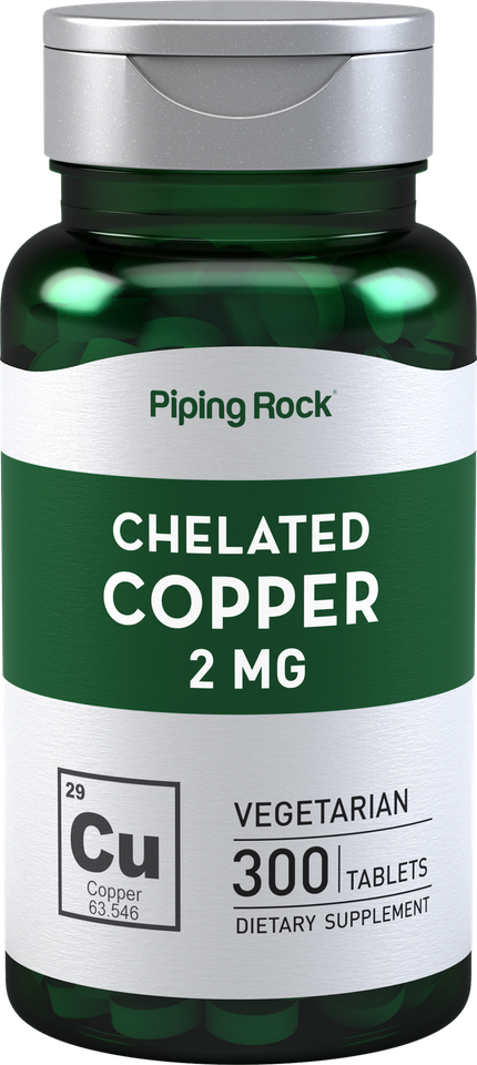 Chelated Copper 2 mg | 300 Tablets | Non-GMO, Gluten Free | By Piping ...