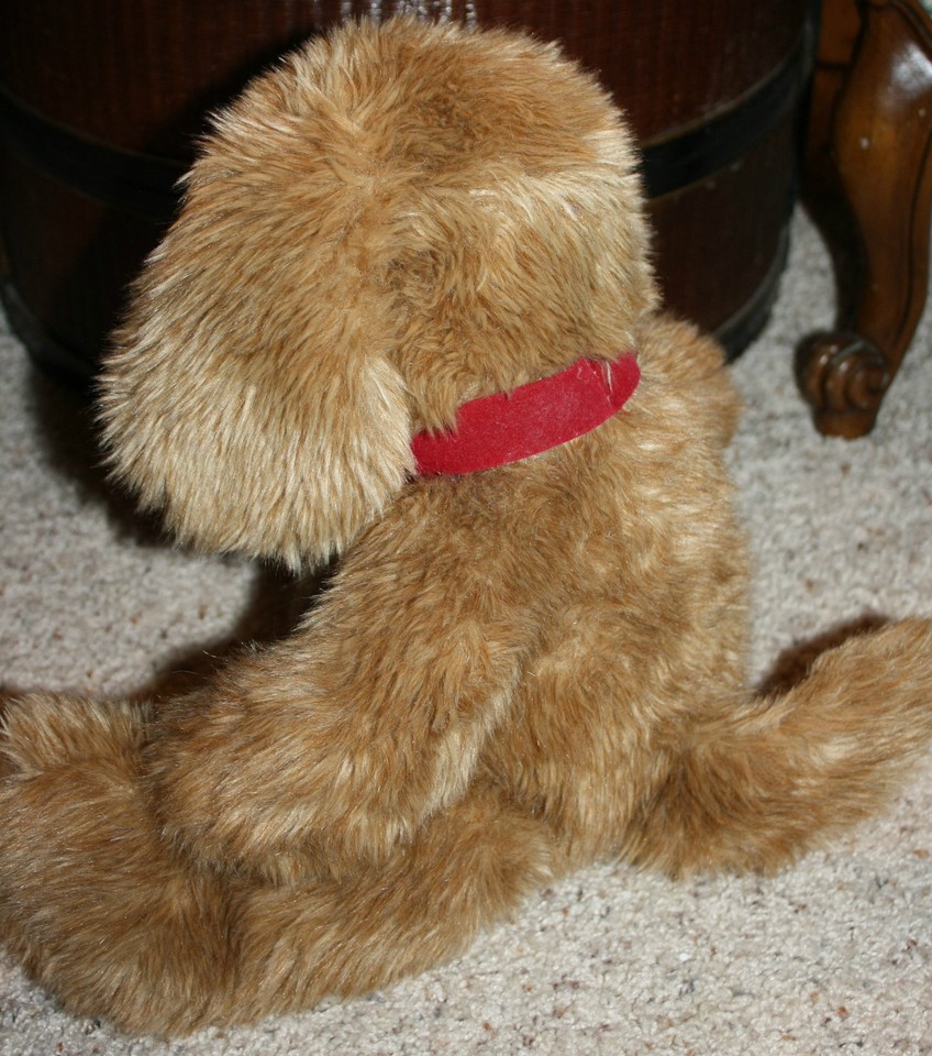 RARE HTF Gund Plush Brown Puppy Dog 13" Sitting Red Collar Shaggy Soft ...