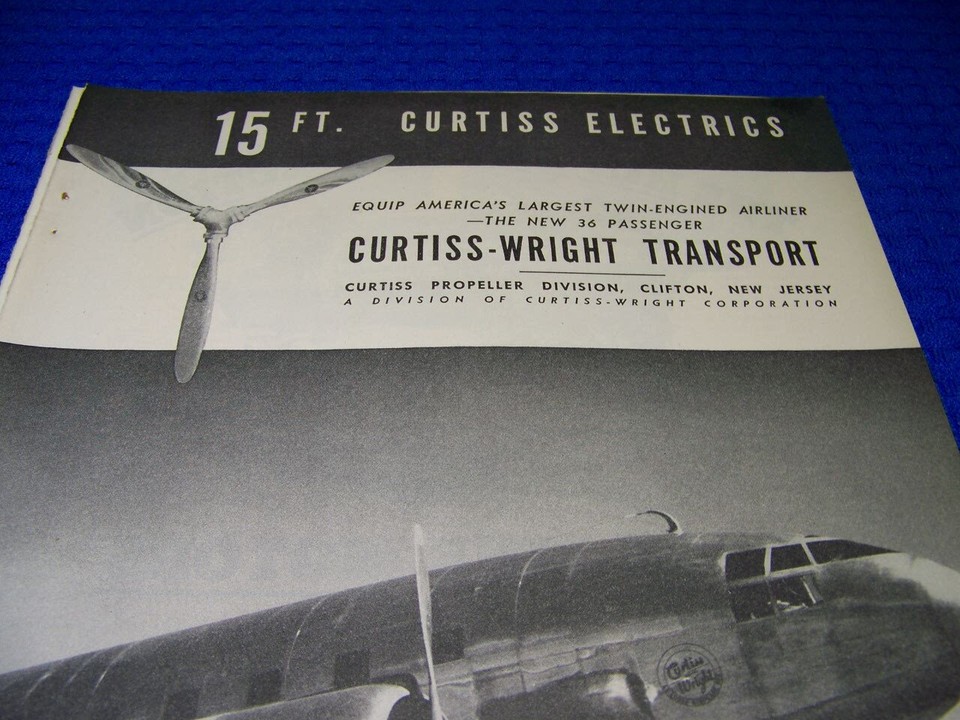 1940 CURTISS COMMANDO "CURTISS ELECTRIC PROPELLERS"..1-PAGE SALES AD ...