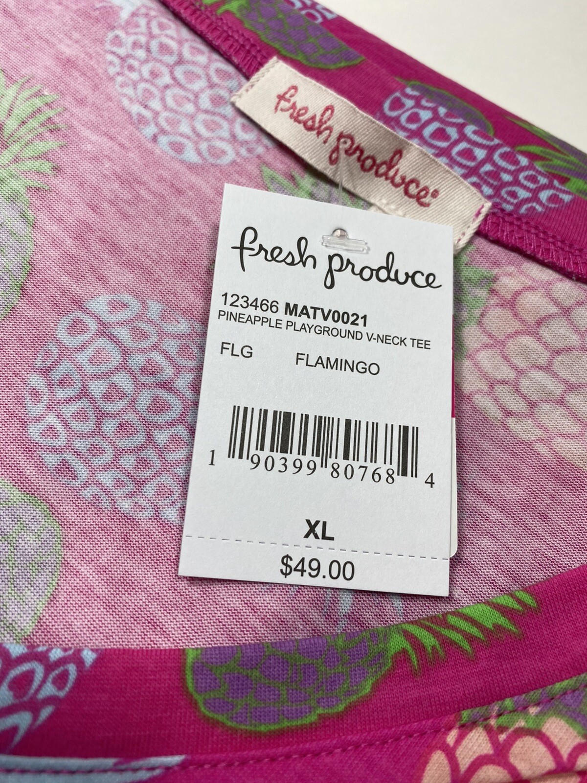Fresh Produce Women’s S/S V-Neck T-Shirt.Pineapple.Sz.XL.NWT.MSRP$49.00 ...