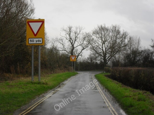 Photo 6x4 Give way 50 yards Castle Eaton The road from Dunfield ...