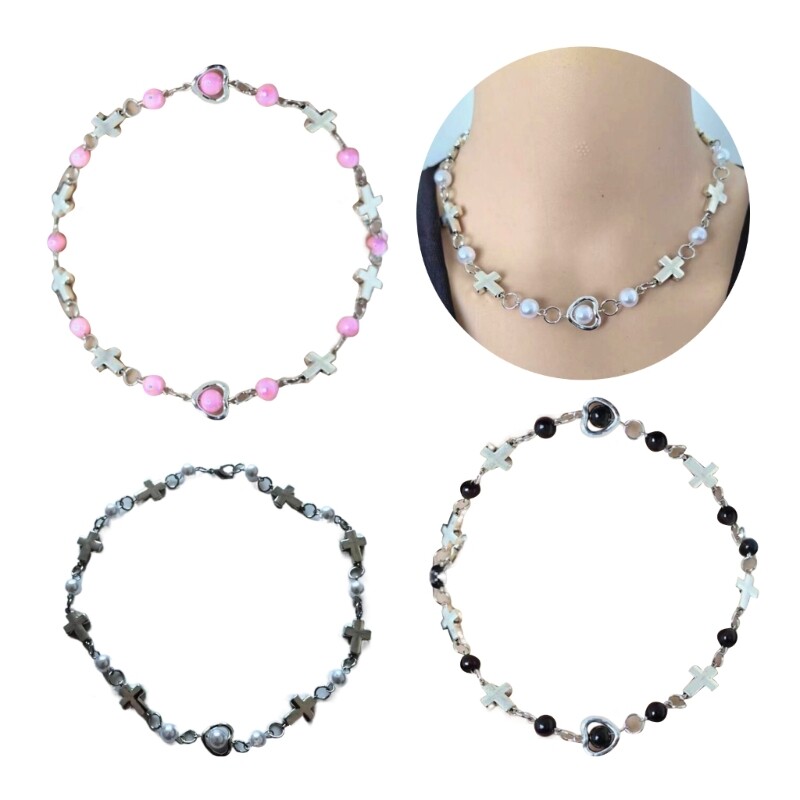 Fashionable Women s Necklace with Crosses Heart Pendant and Bead for ...