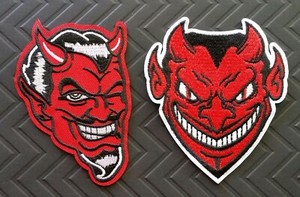 Smiling Creepy Red Devil AND Winking Devil Satan embroidered PATCHES ...