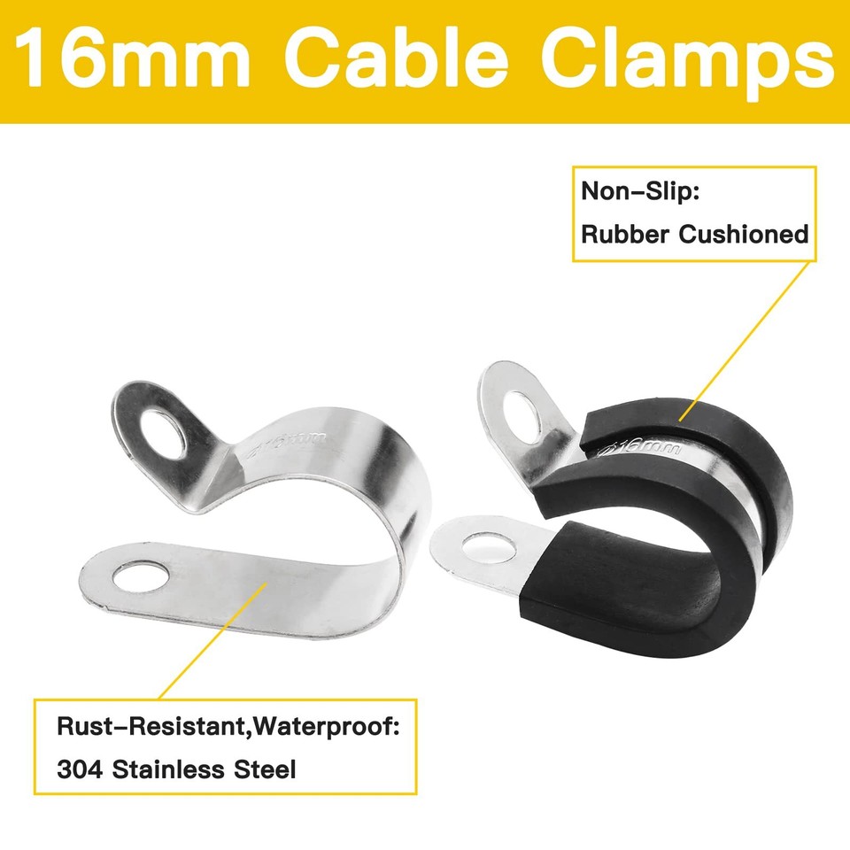 20Pcs 5/8 Inch (16Mm) Cable Clamps Stainless Steel Wire Clamps Rubber ...