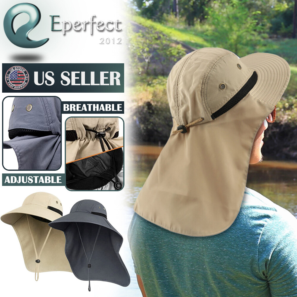 Men Women Bucket Boonie Hat Neck Cover Flap Cap Fishing Outdoor Sun ...