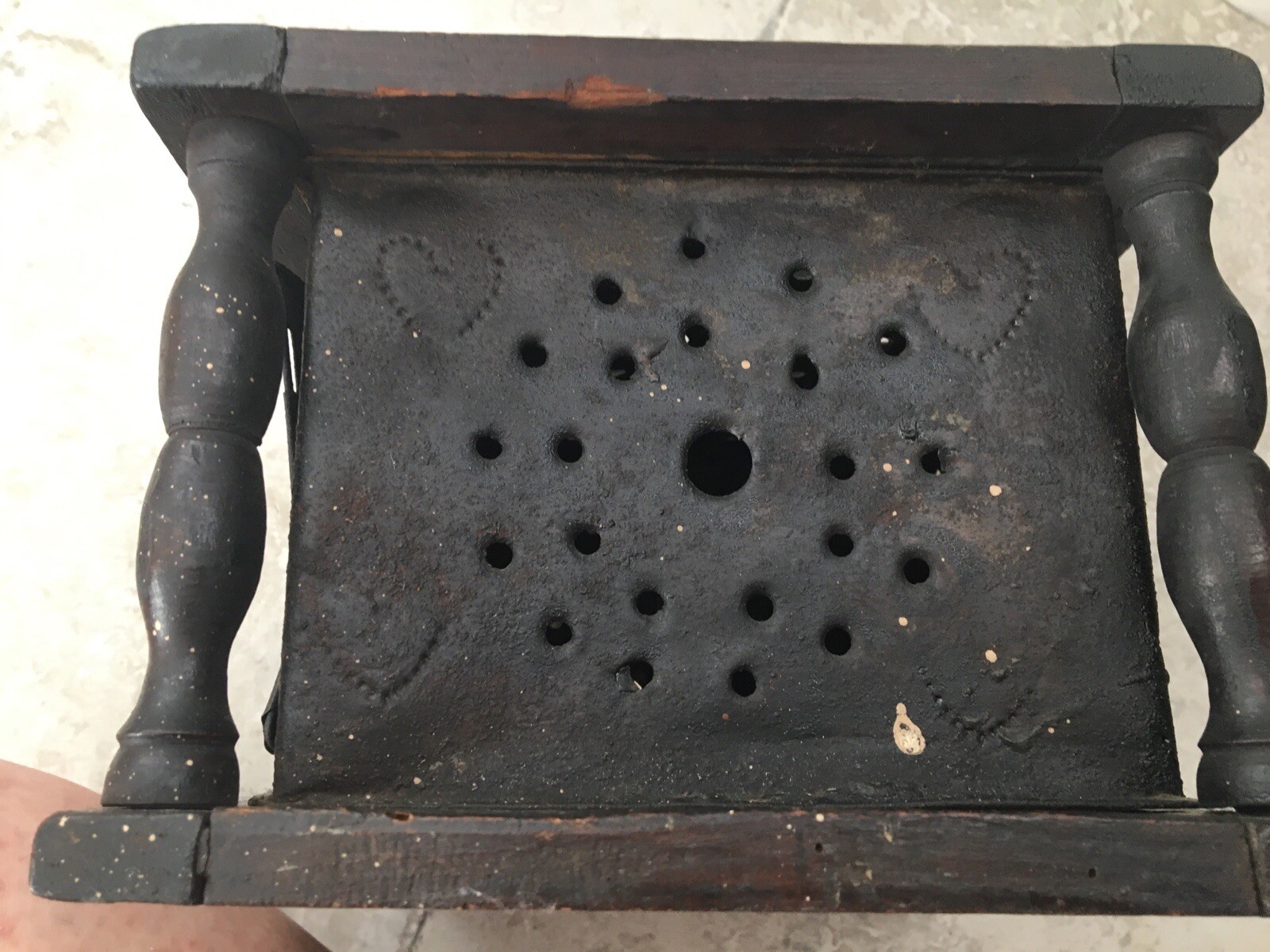 Antique 19th Century Wood and Punched Tin Foot Warmer w/ Heart ...