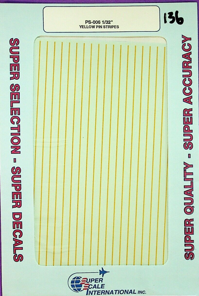 1/32 SUPER SCALE INTERNATIONAL DECALS PS-006 1/32" YELLOW PIN STRIPES ...